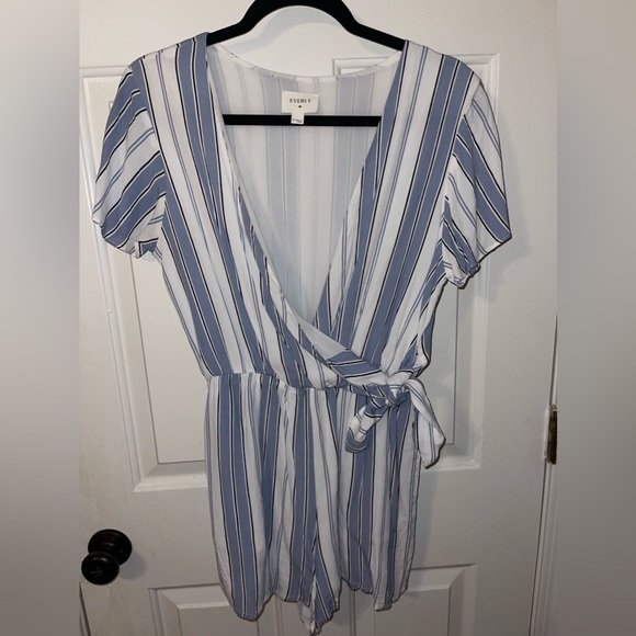 Everly | Pants & Jumpsuits | Powder Blue And White Striped Romper With ...